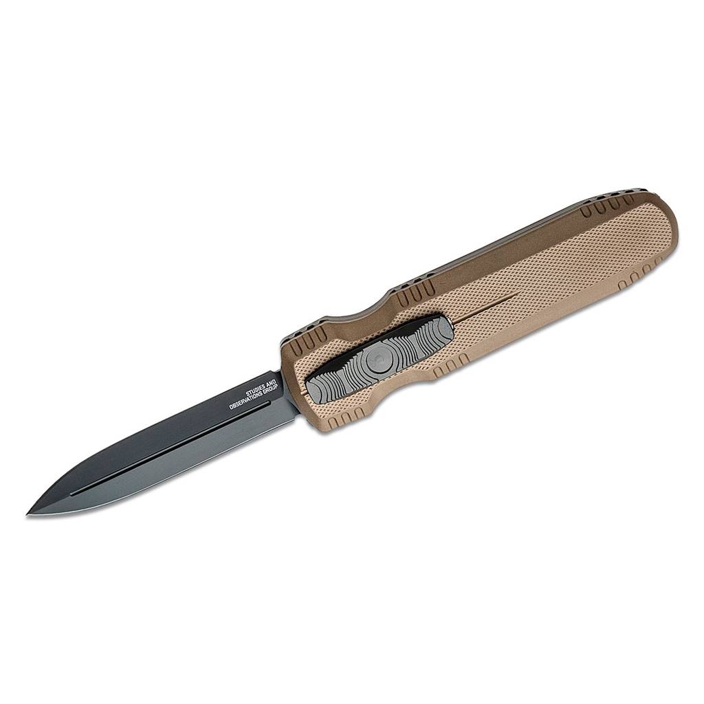 SOG Pentagon OTF Switchblade Double Edge Dagger Black Blade FDE Grip ...